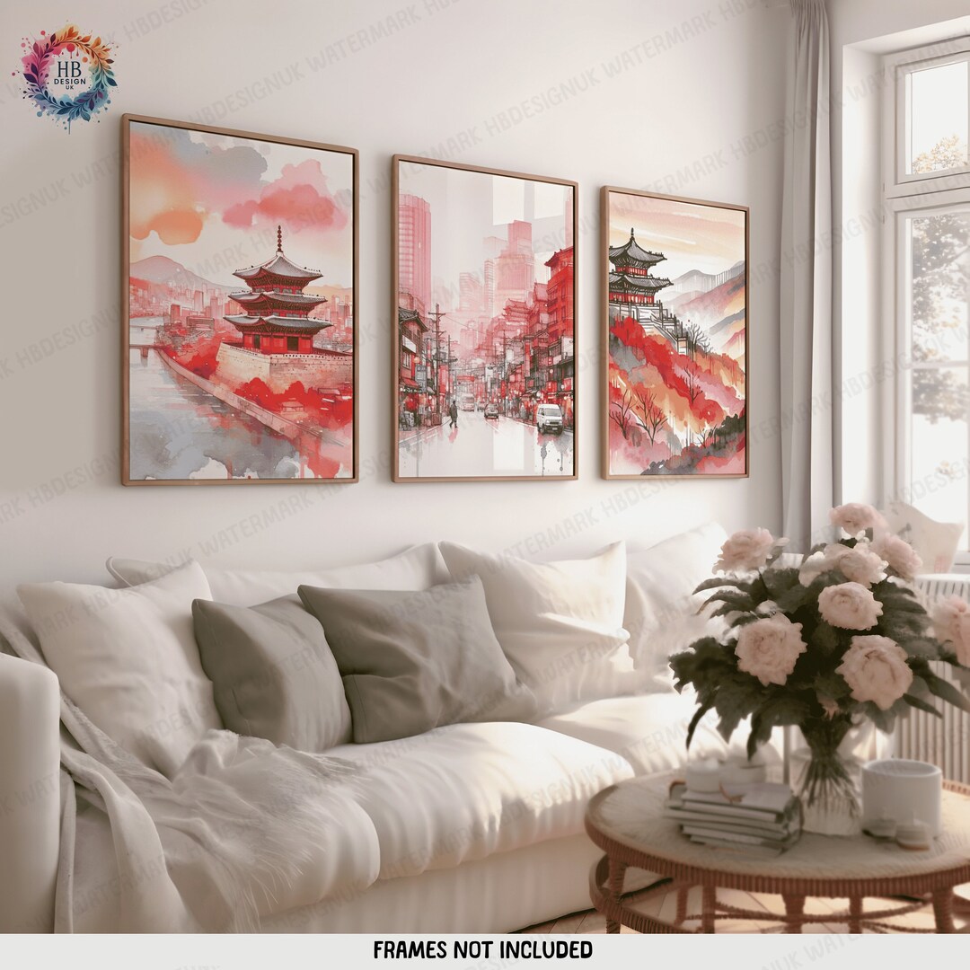 Korea Landscape Print Set - Set of 3 Posters | Vintage Wall Art Decor ...