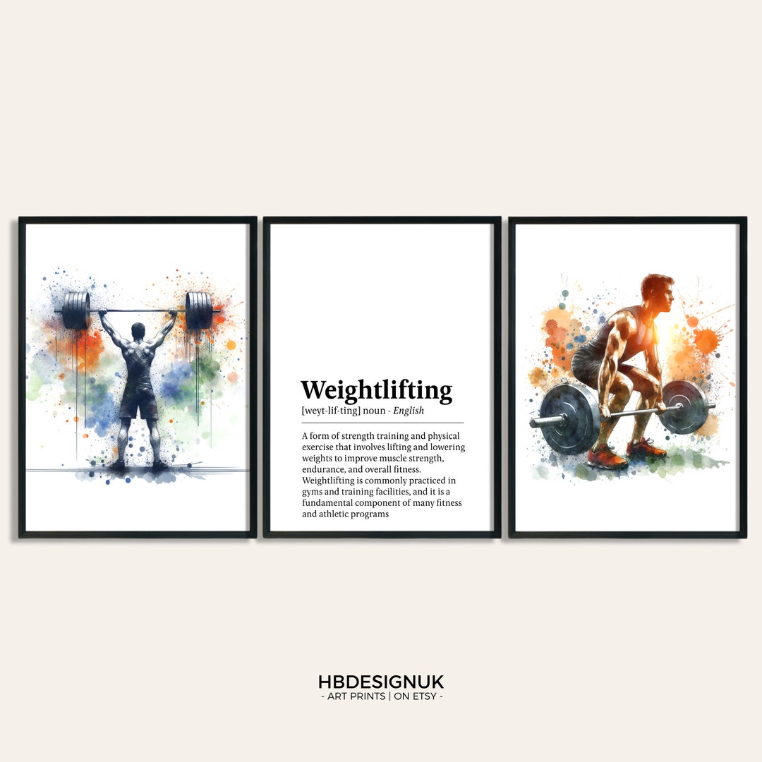 Weighlifting Print Poster Set - Set of 3 Gym Posters | Watercolour Art ...