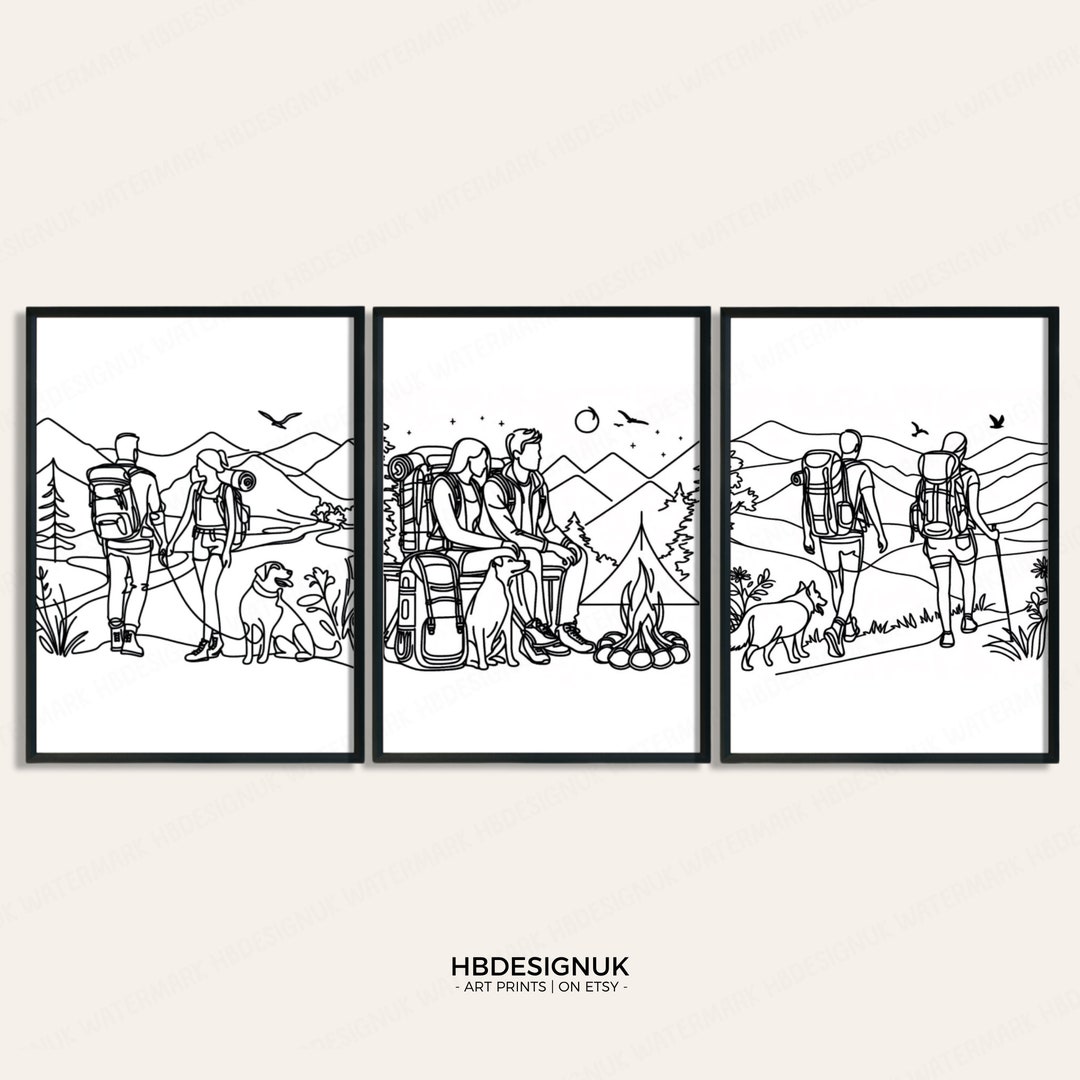 Minimal Hiking Wall Art - Set of 3 Posters | Outdoor Prints | Couple ...