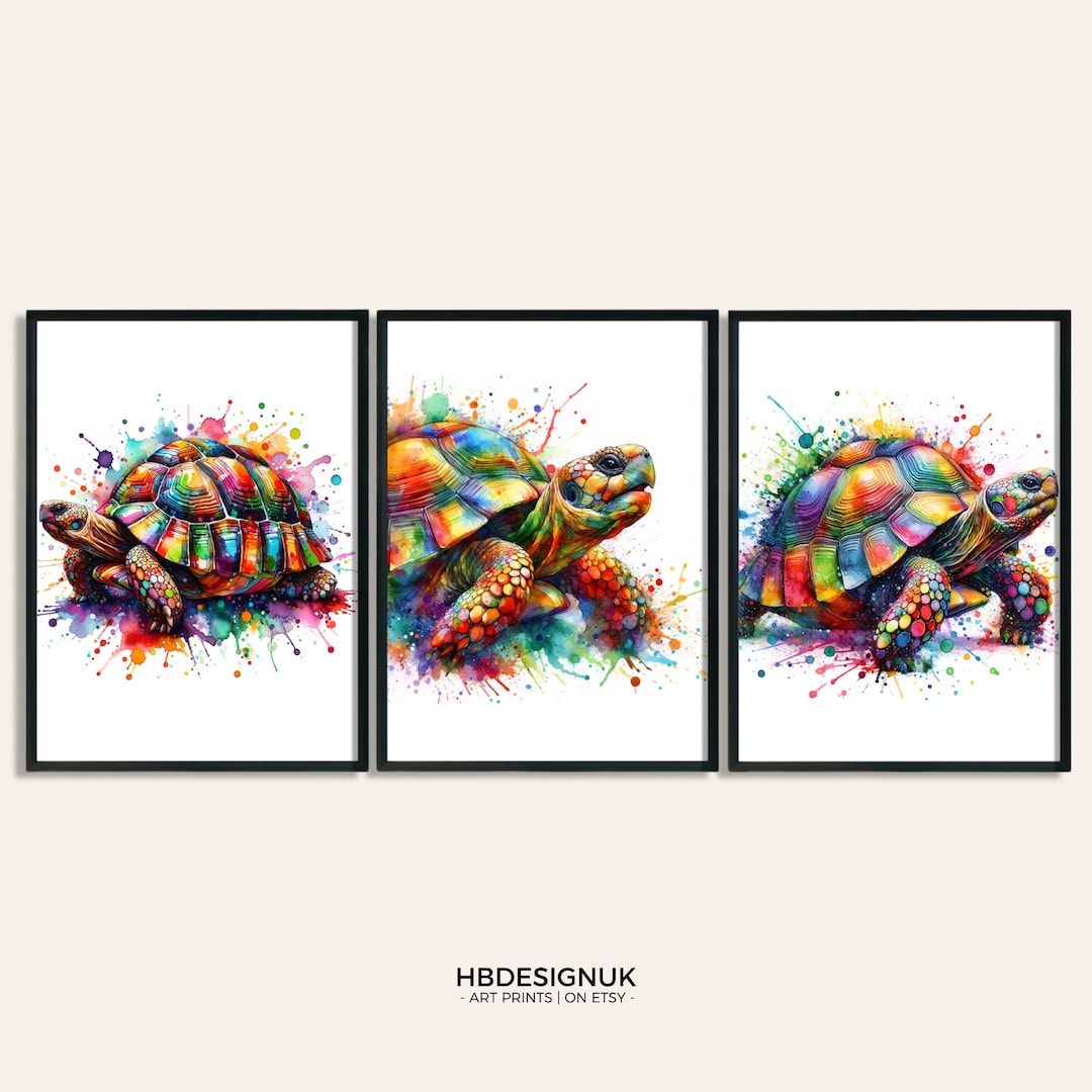 Colourful Tortoise Print Set - 3 Watercolour Posters | Turtle Wall Art ...