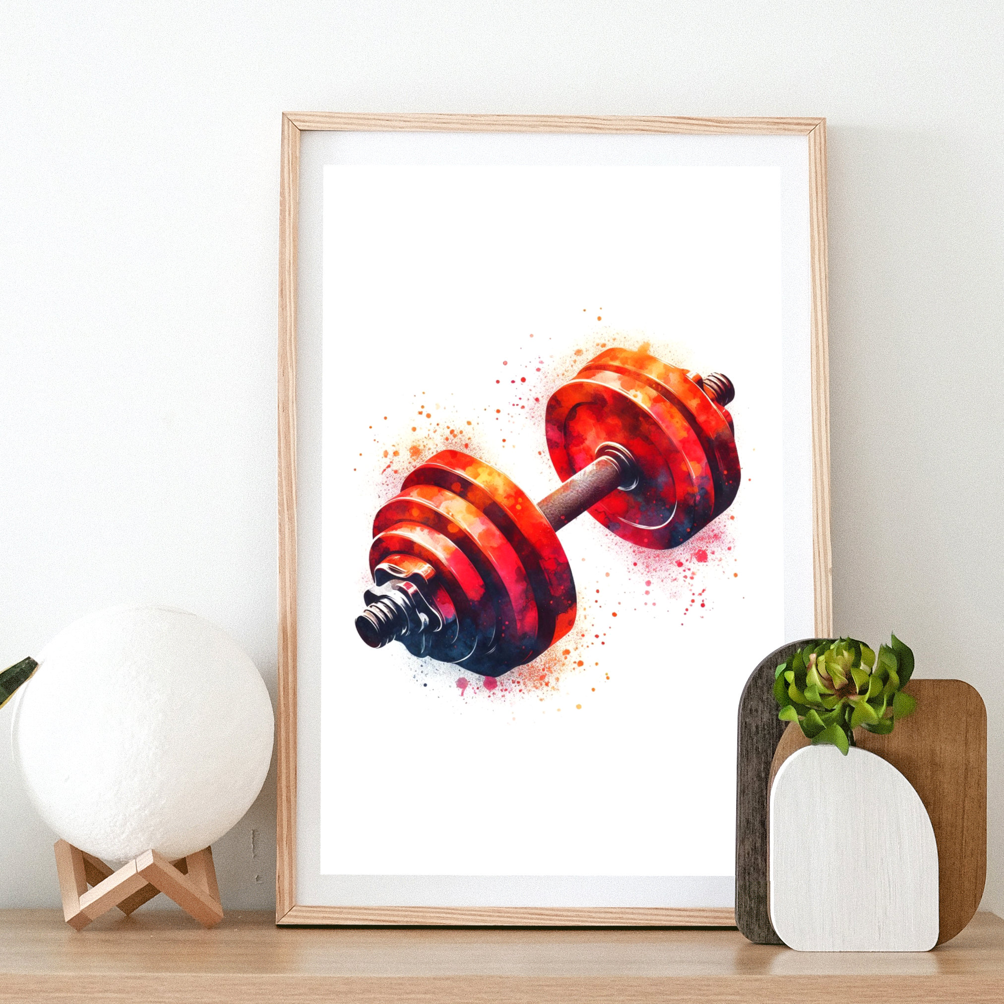 Dumbell Poster Set of 3 Gym Posters Workout Watercolor Design Dumbbell ...