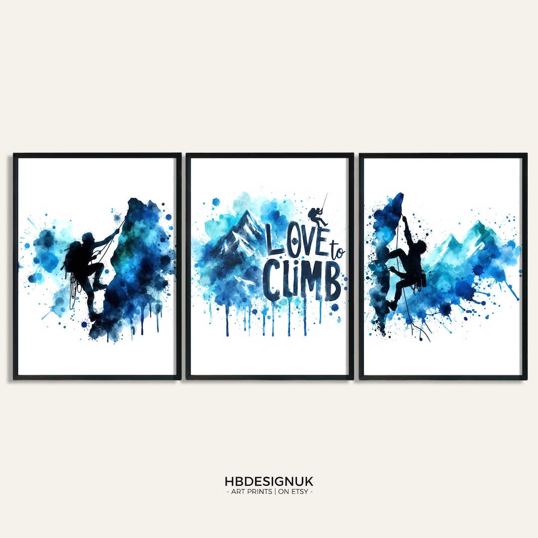 Climbing Art Print Set - Set of 3 Climbing Prints | Watercolour Art ...