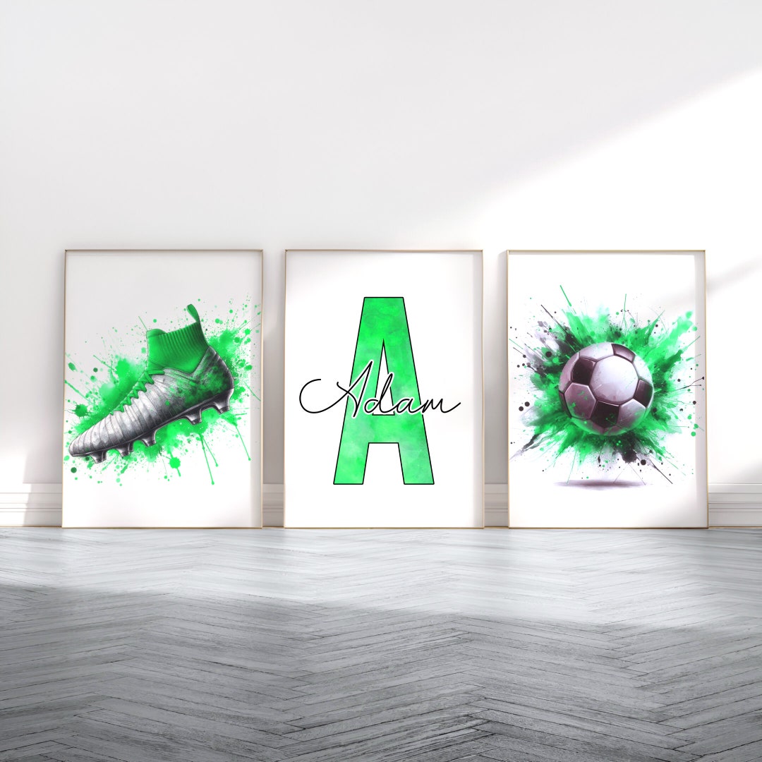 Soccer Art Print Set - 3 Personalised Soccer Posters | Kids Bedroom ...
