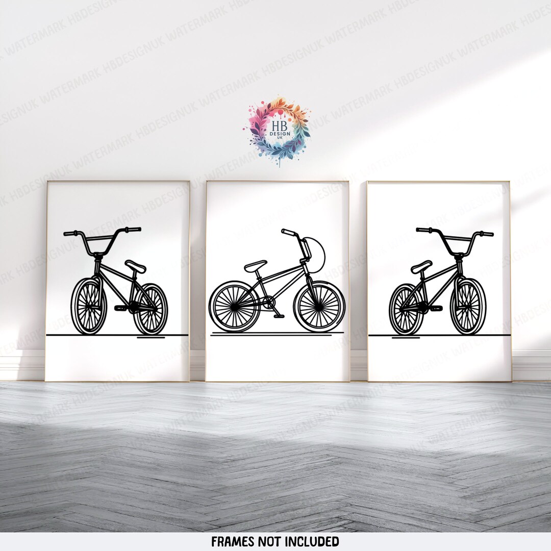 Black BMX Bike Prints - Set of 3 Posters | Biking Wall Art Decor | Line ...