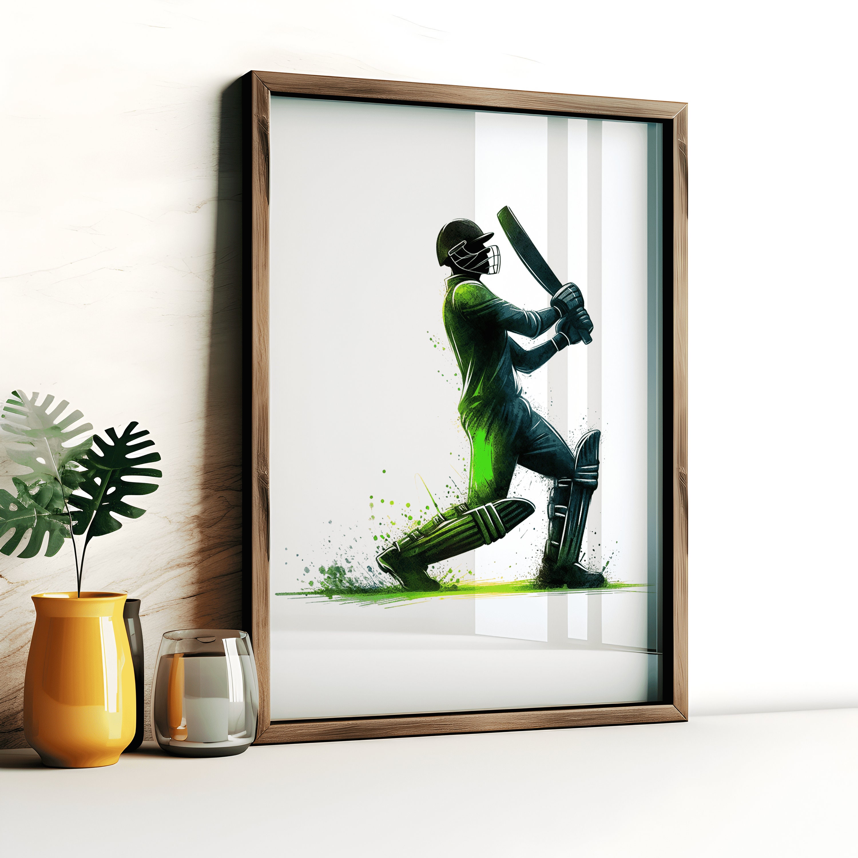 Cricket Batsmen Art Set - 3 Green Prints | Watercolour Cricket Wall Art ...