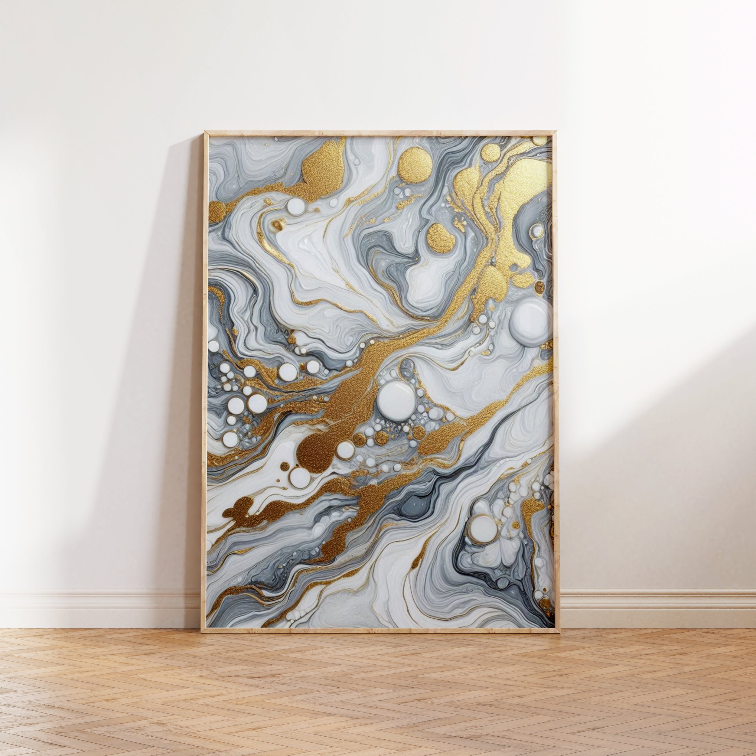 White & Gold Fluid Print Set Living Room Wall Art Home Decor Set of 3 ...