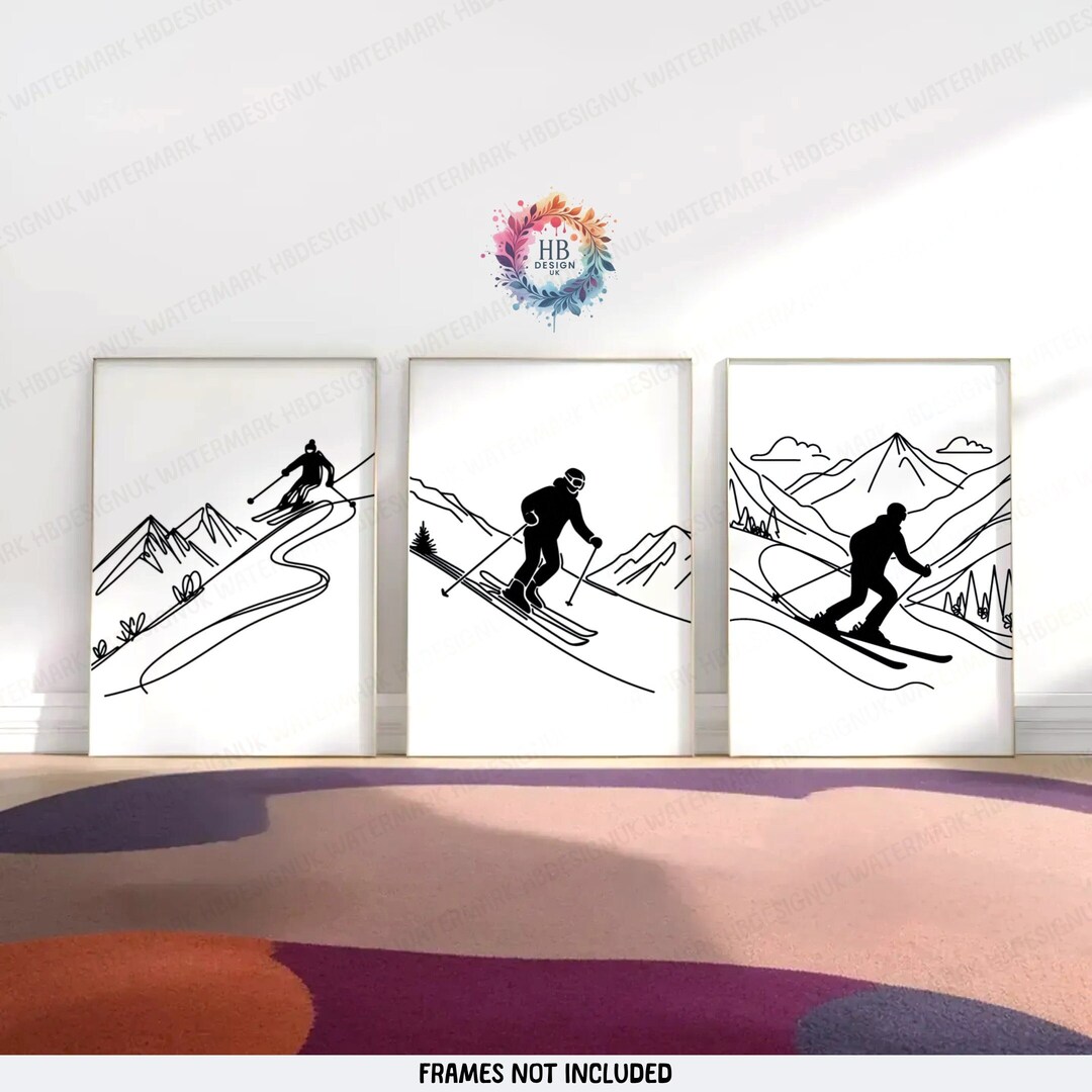 Minimalist Skiing Line Art - Set of 3 Prints | Man Ski Gifts | Line ...