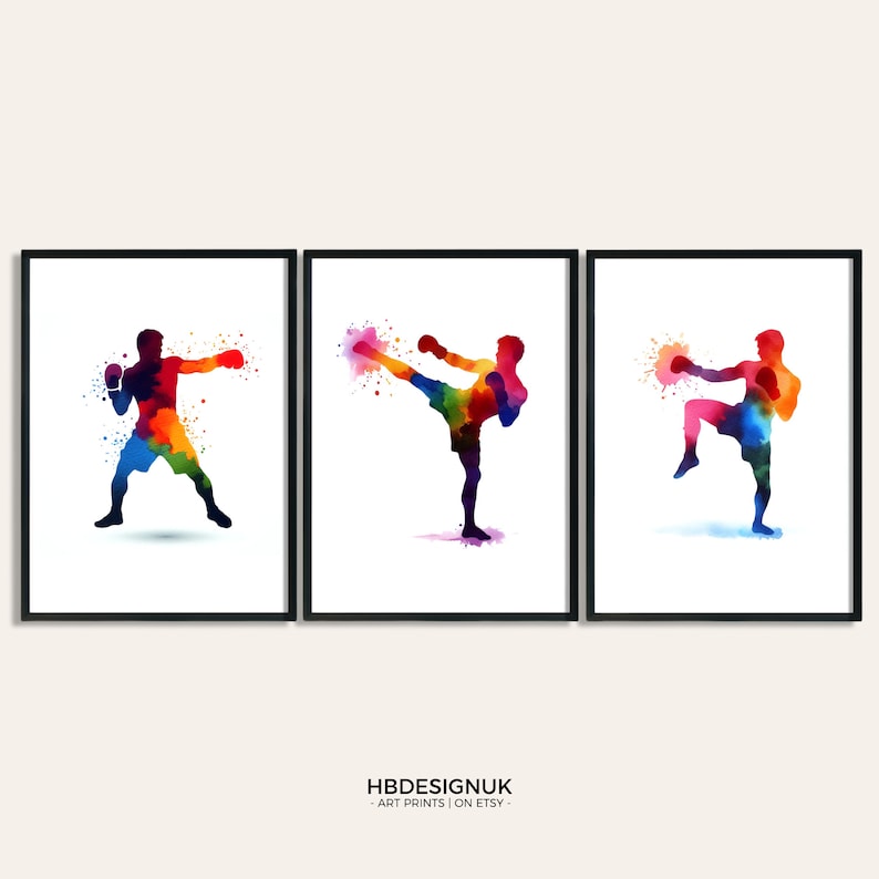 Kickboxing Poster Set - 3 Kickboxing Prints | Mens Boxing Artwork | Boy ...