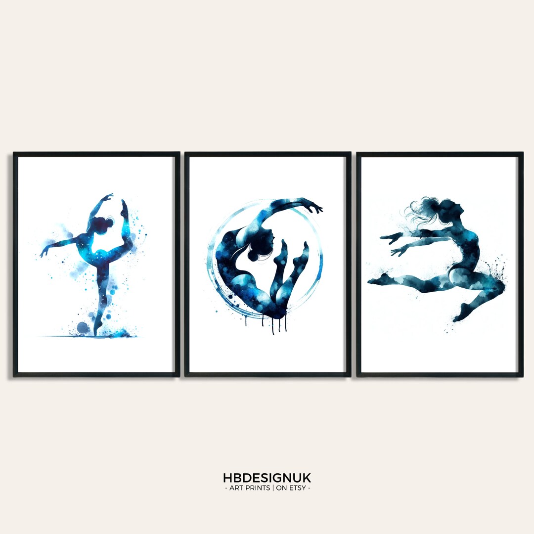 Blue Gymnastics Print Set - 3 Gymnast Posters | Watercolour Art ...