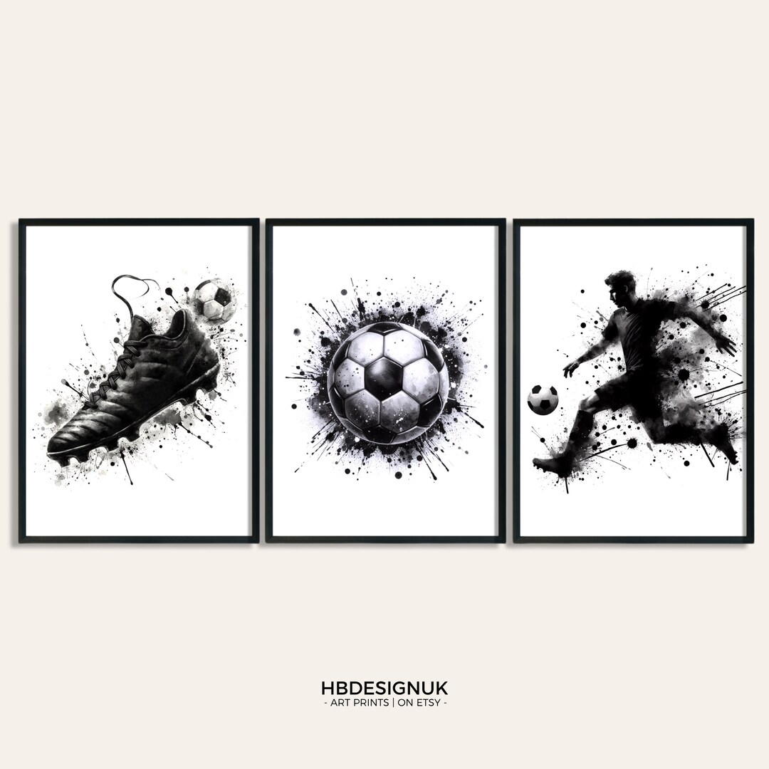 Football Wall Art Prints - Set of 3 Soccer Prints | Boys Bedroom Decor ...
