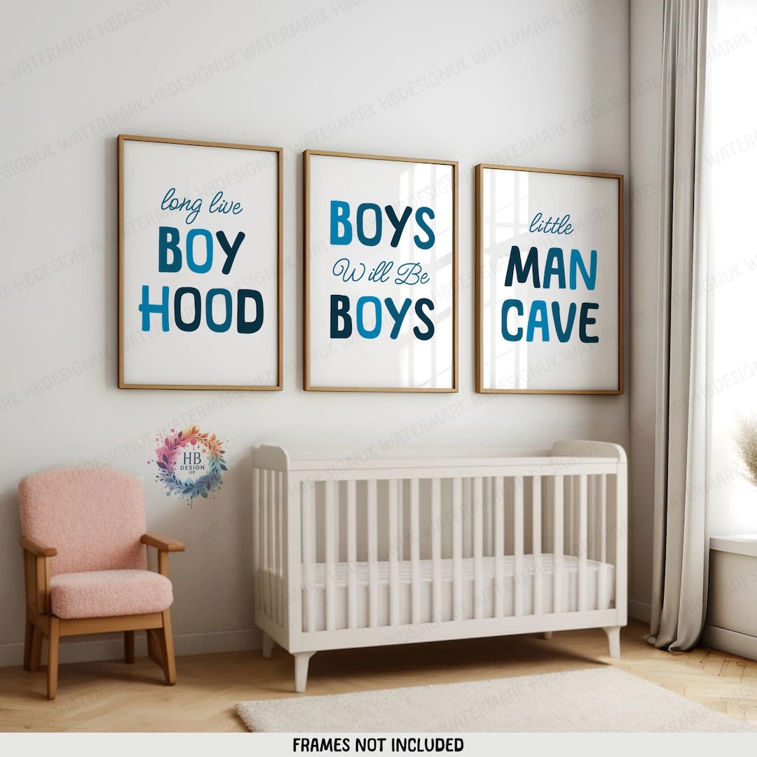 Little Man Cave Print - Set of 3 Posters | Nursery Room Decor | Boys ...