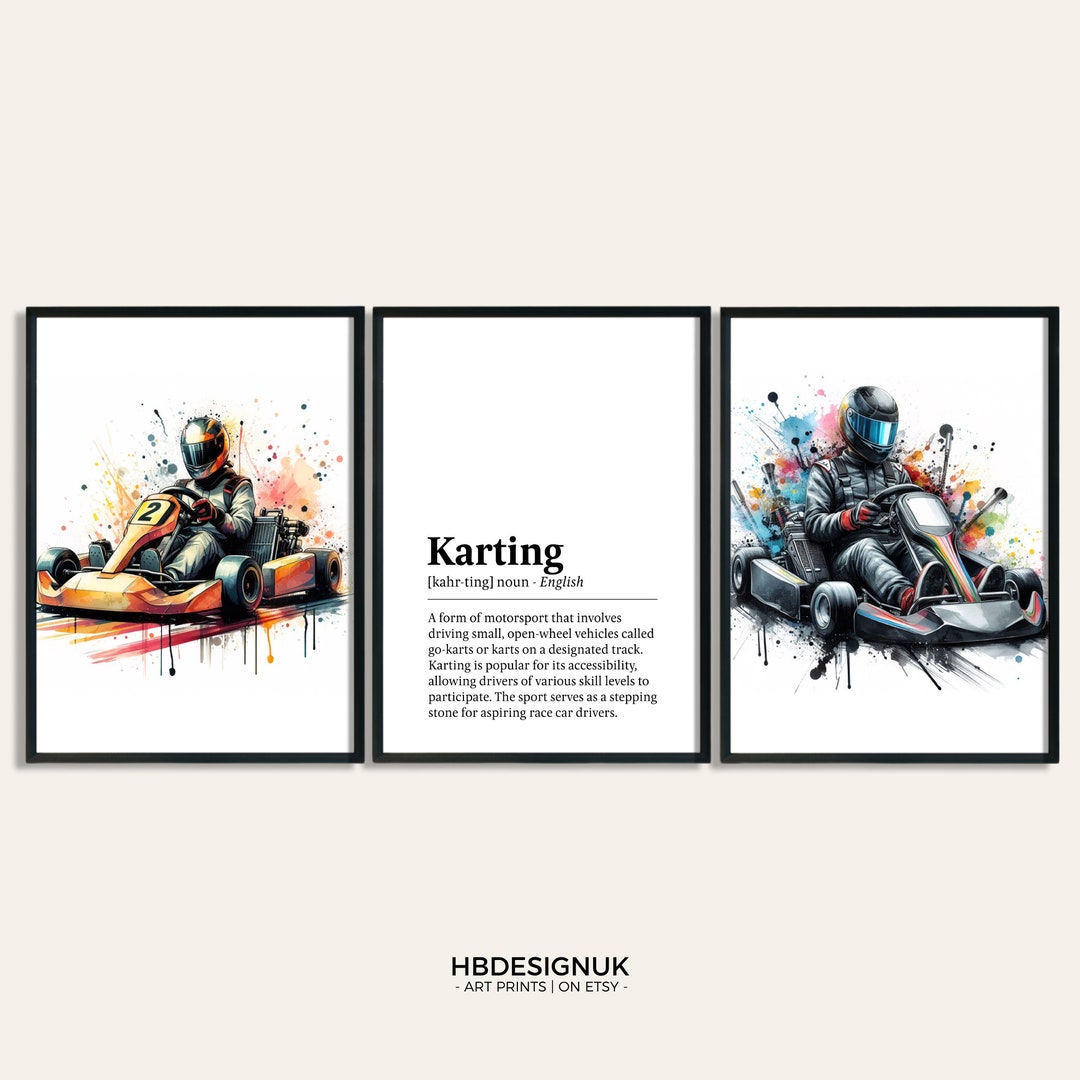 Go Karting Print Poster - Set of 3 Karting Posters | Room Decor Art ...