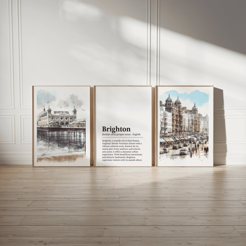 Brighton Poster Prints Set of 3 Posters Watercolour Wall Art Decor ...