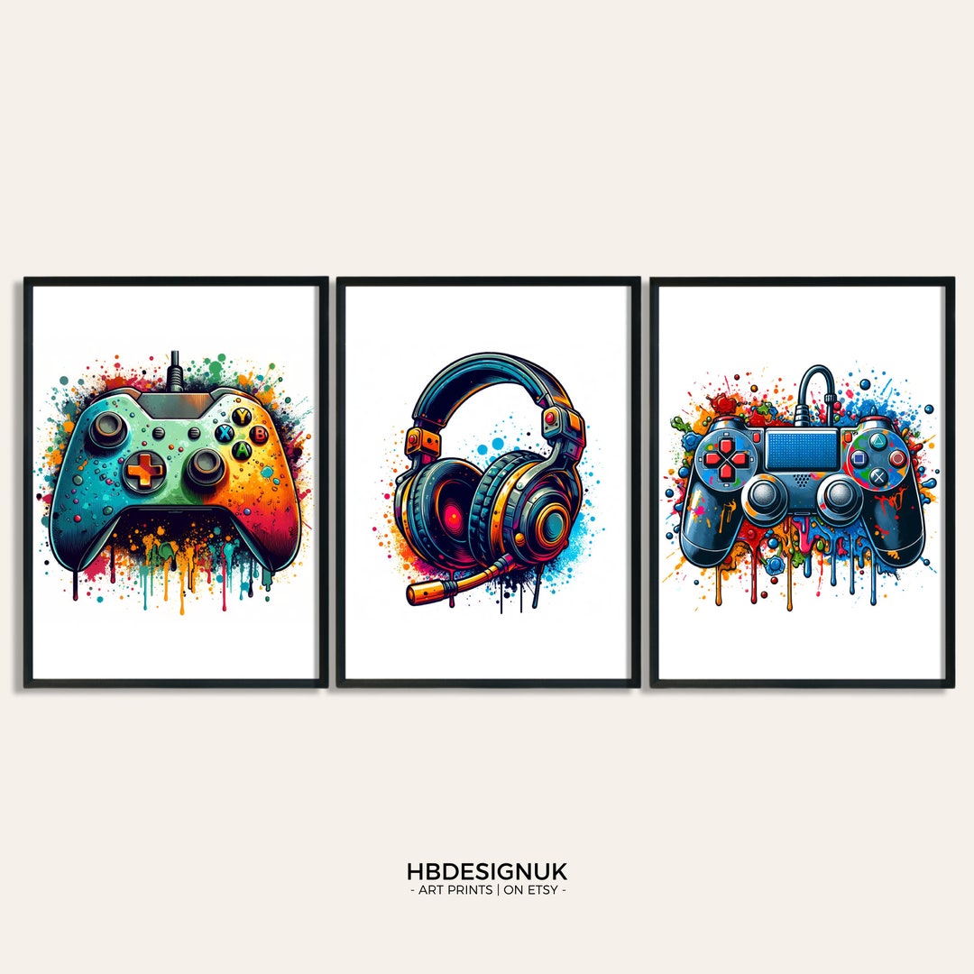 Gaming Controller Poster Prints Set of 3 Gamer Prints Teen Bedroom ...