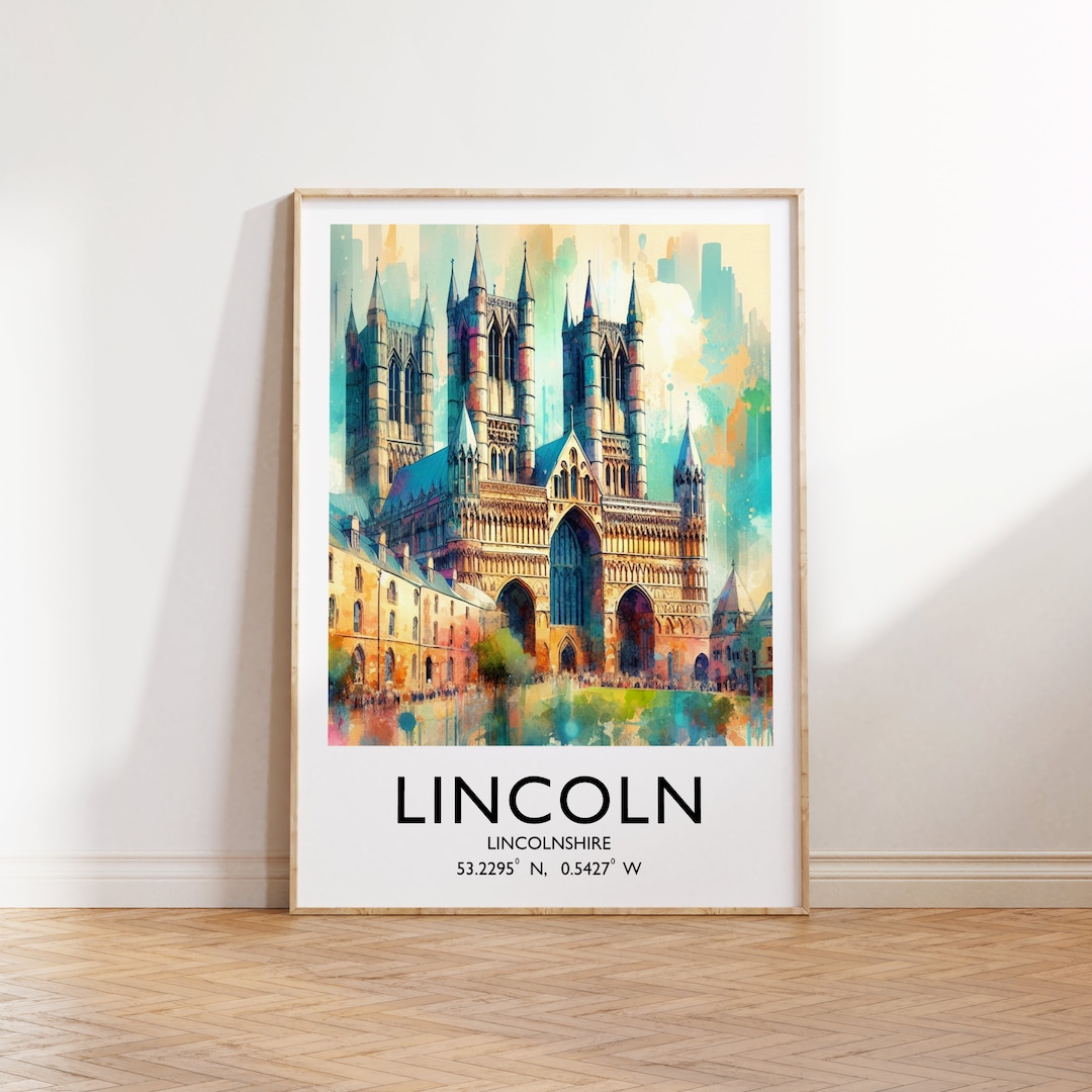 Lincoln Travel Print - Watercolour Poster Design | Travel Wall Artwork ...