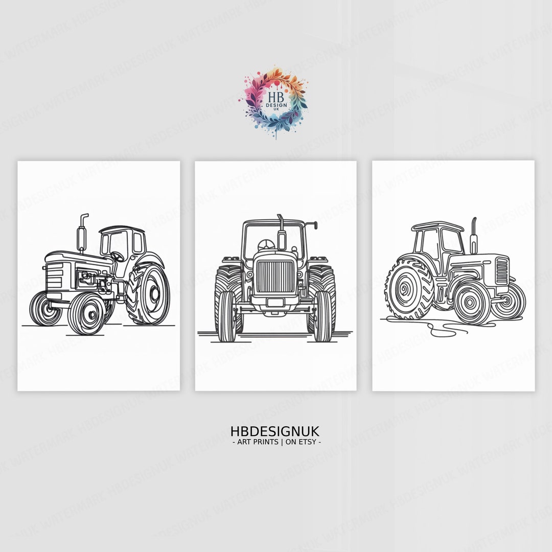 Tractor Line Art Posters - Set of 3 Prints | Boys Bedroom Artwork ...