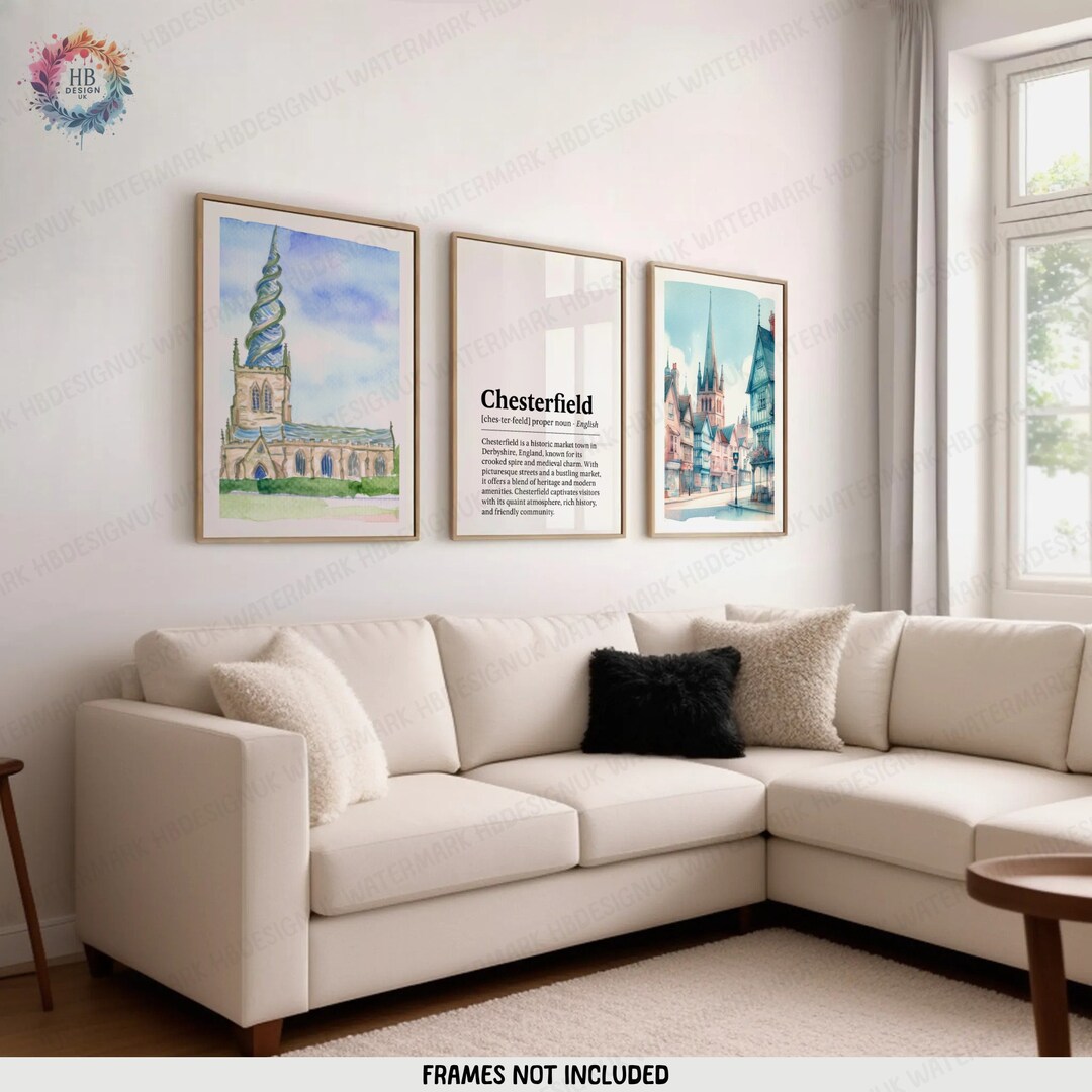 Chesterfield Poster Prints - Set of 3 Posters | England Travel Wall Art ...