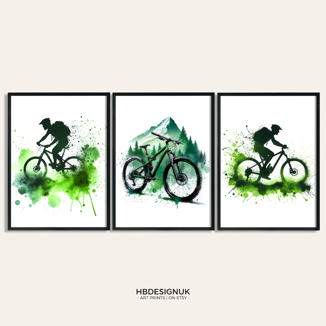 Mountain Biking Poster Set - Set of 3 Prints | Watercolor Painting ...