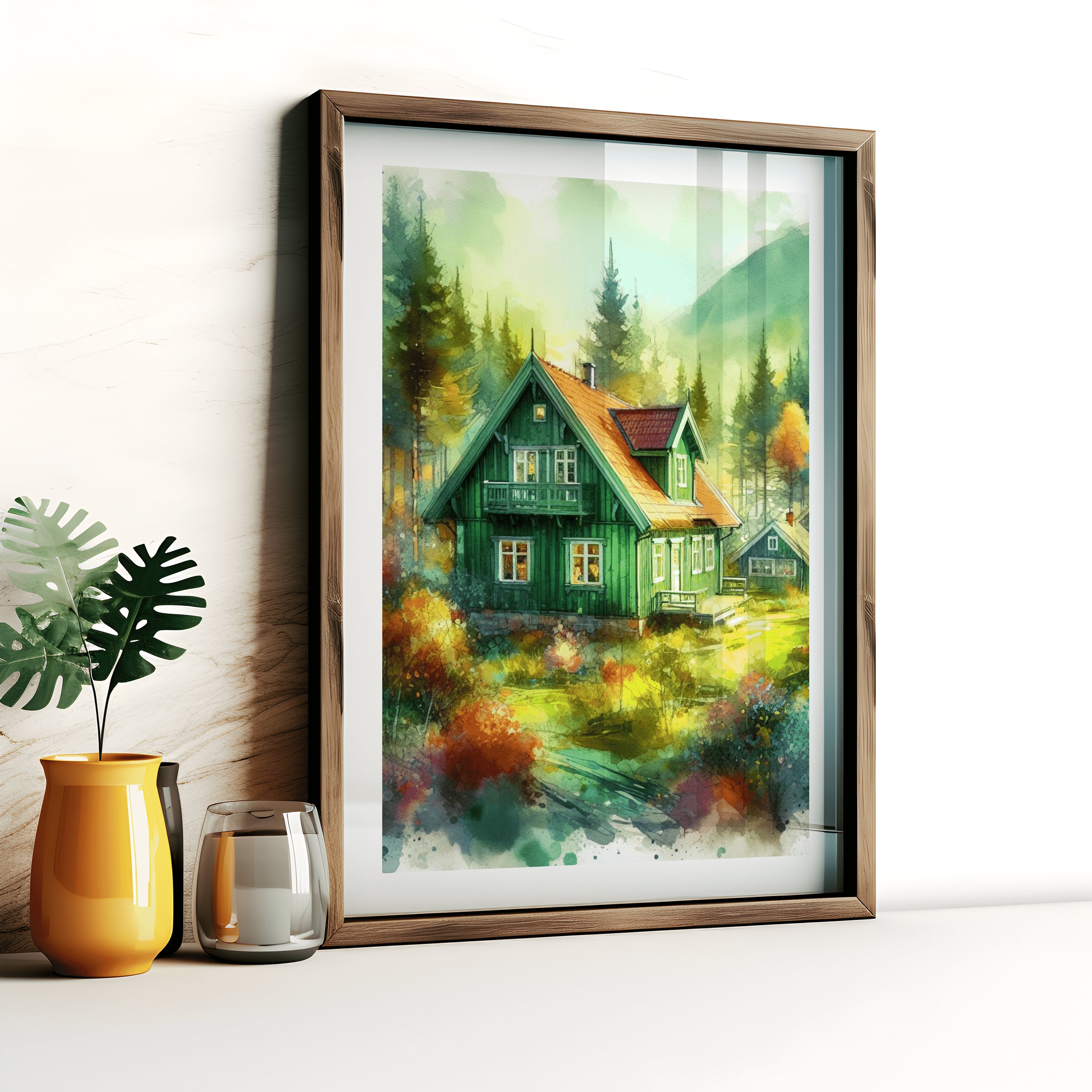 Scandinavian Cabin Print Set - 3 Watercolour Posters | Scandi Wall Art ...