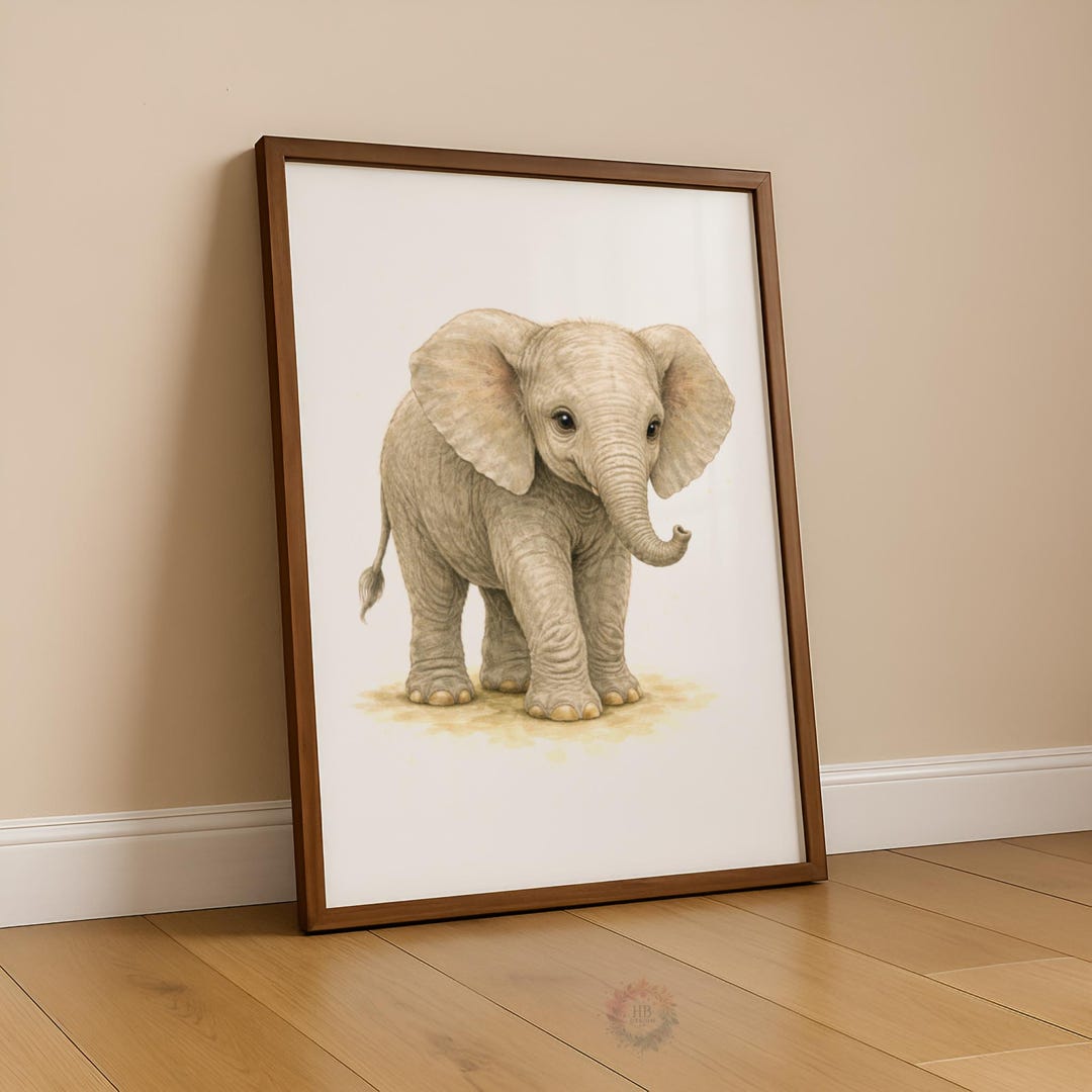 Baby Elephant Art Print - Watercolour Painting, Wall Art, Elephants ...