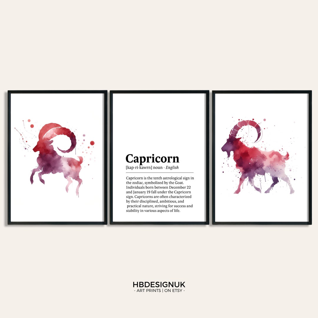 Capricorn Zodiac Print - Set of 3 Posters | Watercolour Capricorn Gift ...