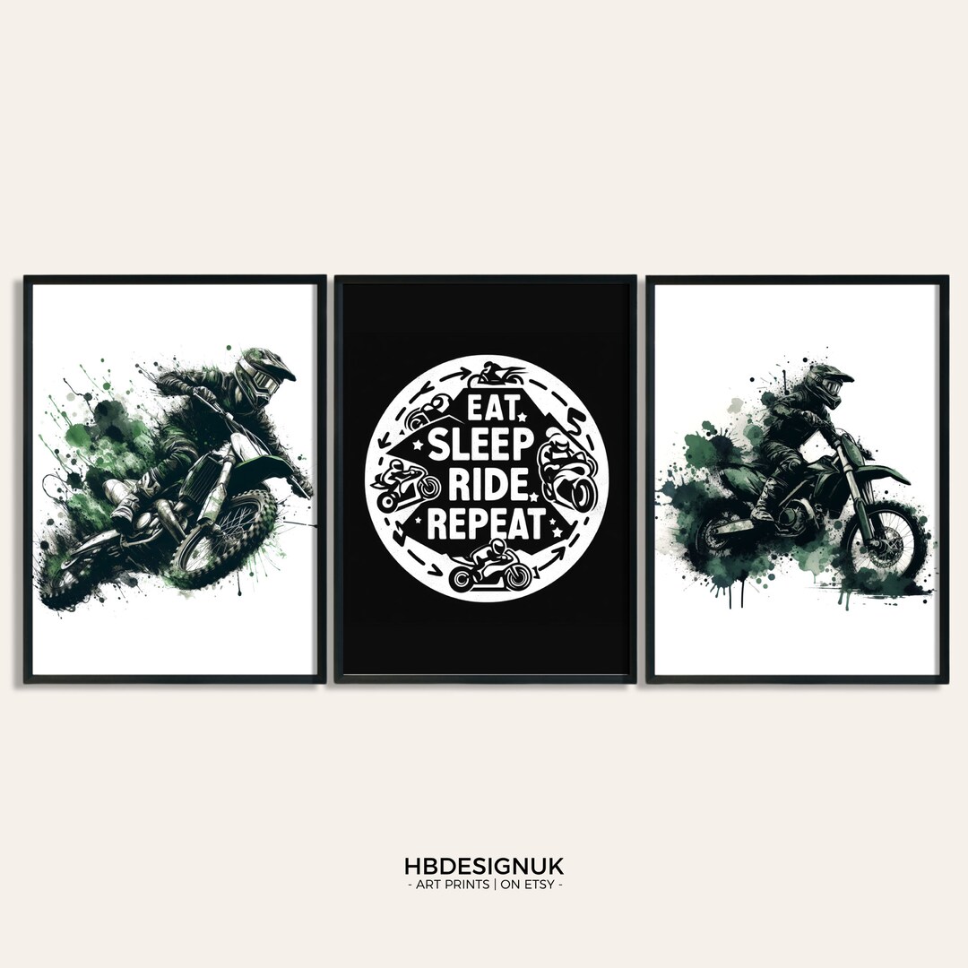 Motocross Posters - Set of 3 Watercolour Bike Prints | Motorcycle Print ...
