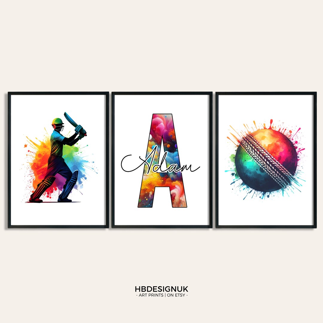 Personalised Cricket Wall Art - Set of 3 Cricket Poster Prints | Custom ...