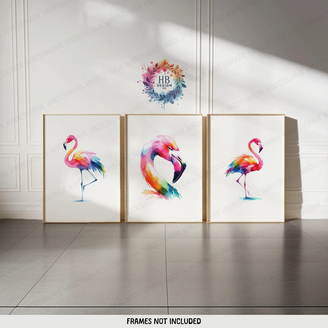 Flamingo Watercolour Print Set - 3 Painting Designs | Flamingos Wall ...