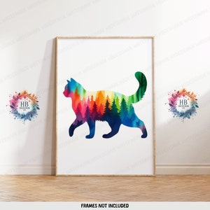 Colourful Cat Prints - Set of 3 Abstract Posters | Watercolour Artwork ...