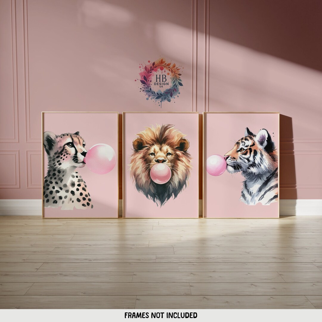 Pink Animal Poster Prints - Set of 3 Posters | Maximalist Wall Art ...