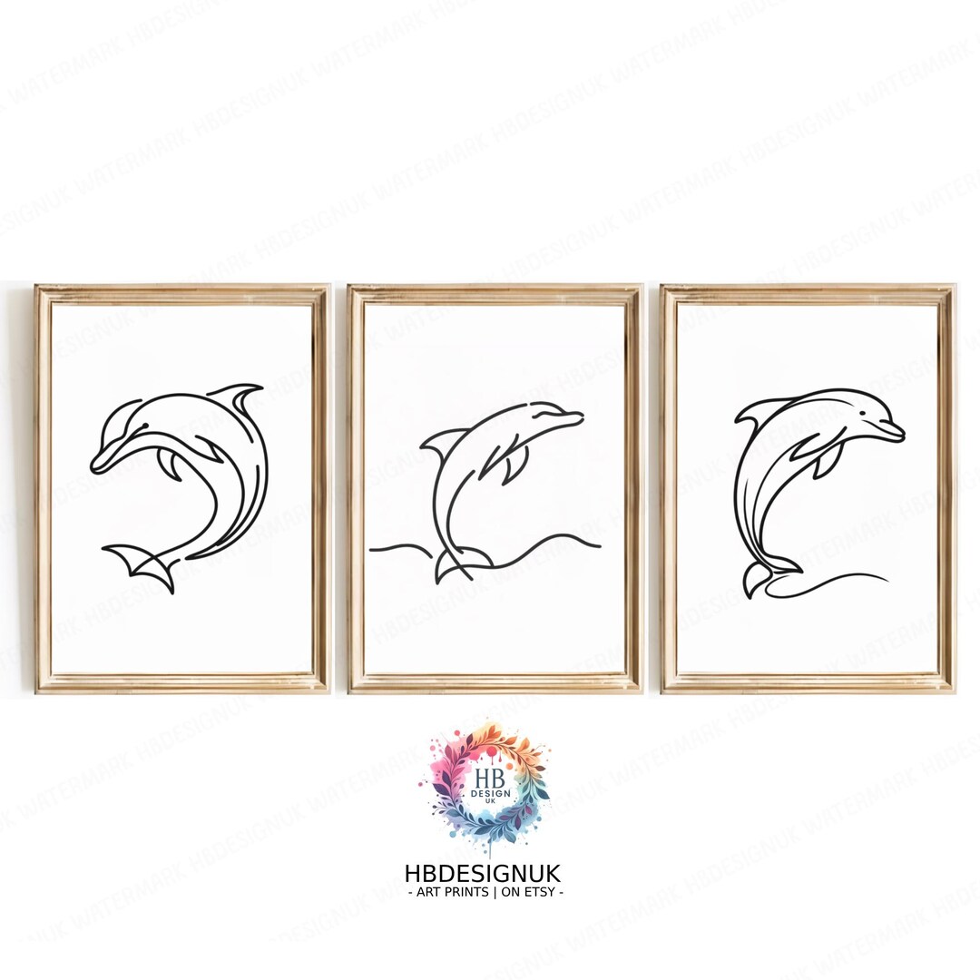 Minimal Dolphin Poster Set - Black and White Prints | Dolphins Artwork ...