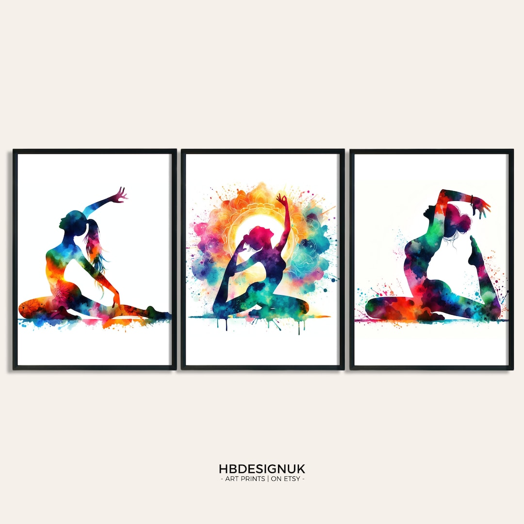 Yoga Poster Set - 3 Watercolour Prints | Yoga Room Print | Art Prints ...