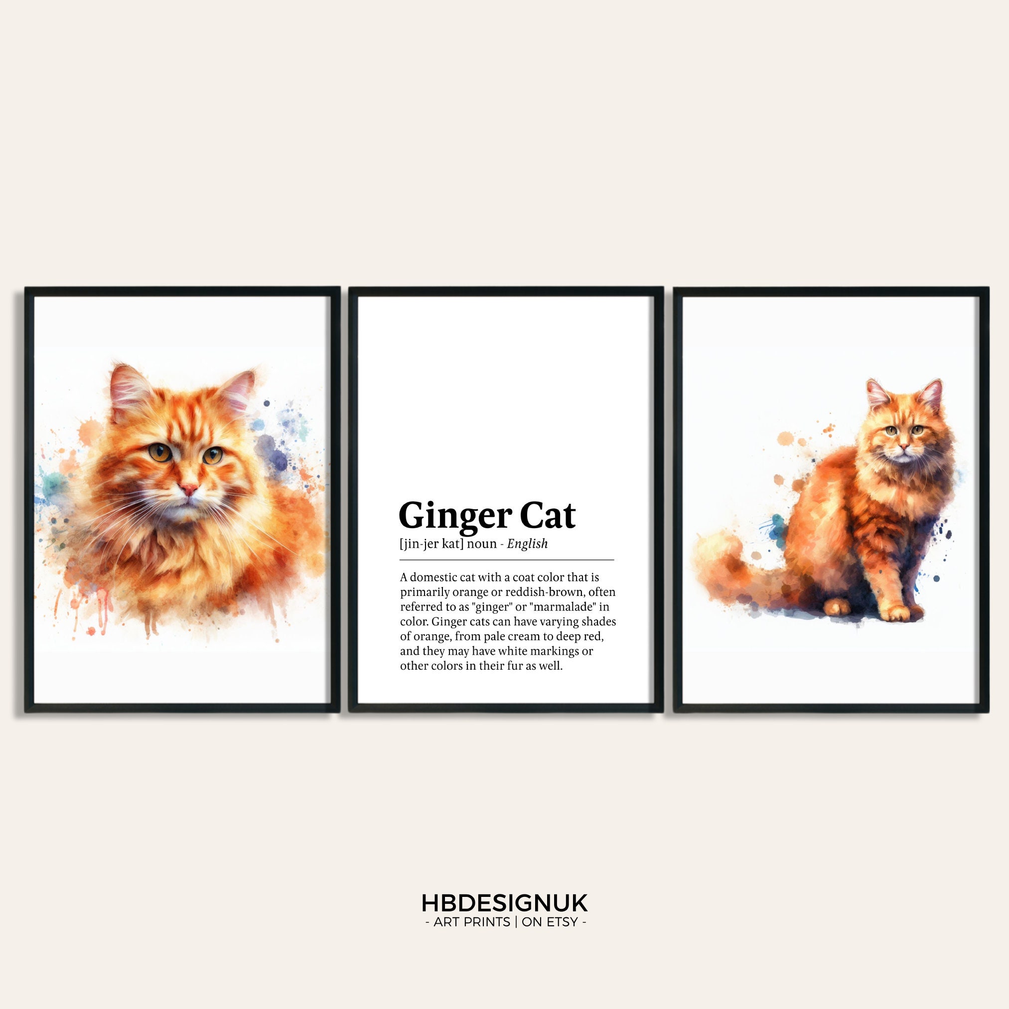 Ginger Cat Poster Set Set of 3 Prints Watercolor Print - Etsy UK