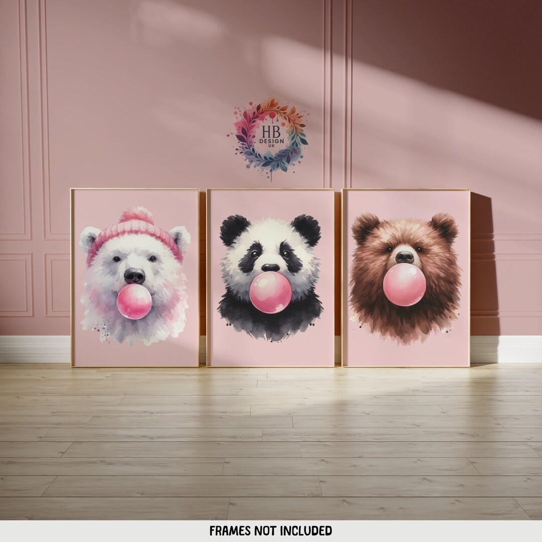 Pink Animal Artwork - Set of 3 Posters | Maximalist Poster Prints ...