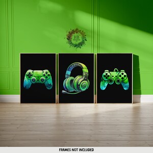 Neon Green Gamer Print Poster - Set of 3 Gaming Prints | Game Bedroom ...