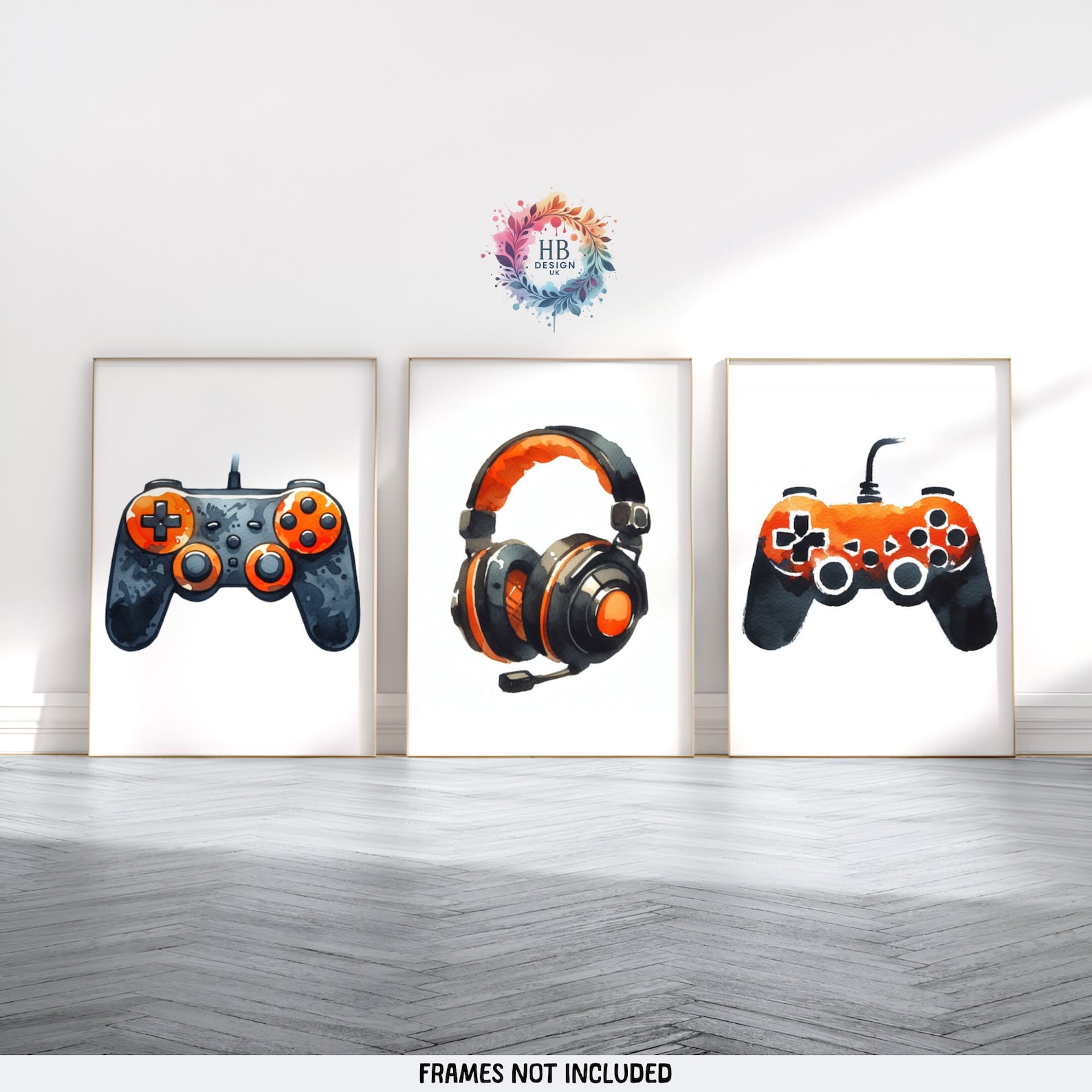 Orange Gaming Poster Prints - Set of 3 Gamer Artwork | Boys Bedroom ...