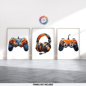 Orange Gaming Poster Prints - Set of 3 Gamer Artwork | Boys Bedroom ...