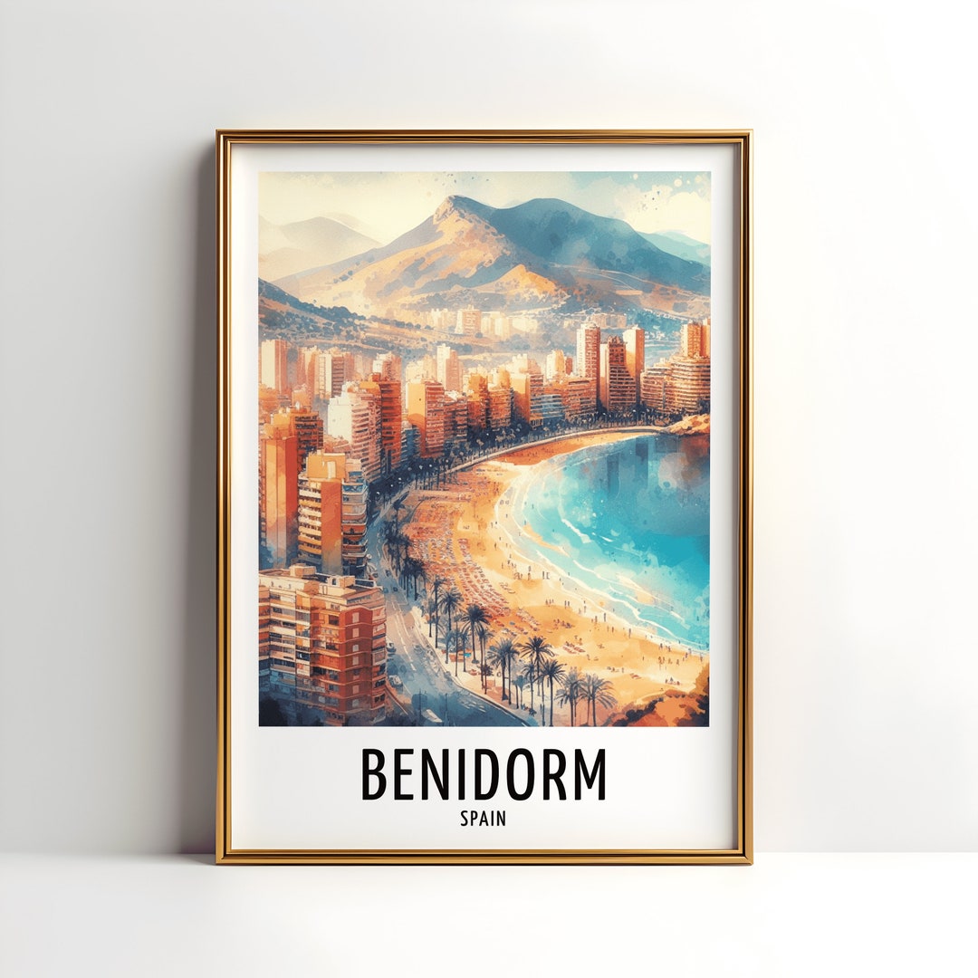 Benidorm Travel Print - Watercolour Poster Design | Wall Artwork ...