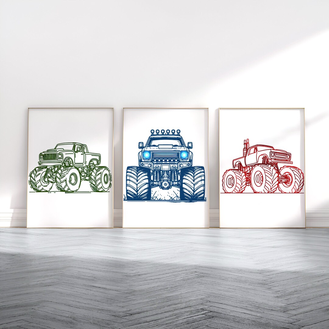 Monster Truck Posters - Set of 3 Prints | Boys Bedroom Artwork | Car ...