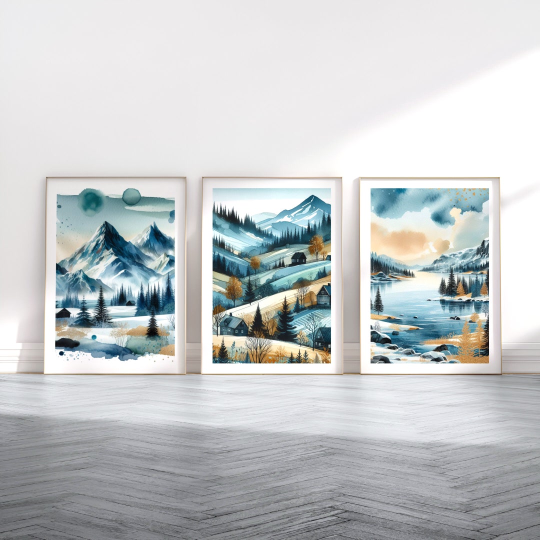 Nordic Scandinavian Print Set - 3 Watercolour Designs | Minimalist ...