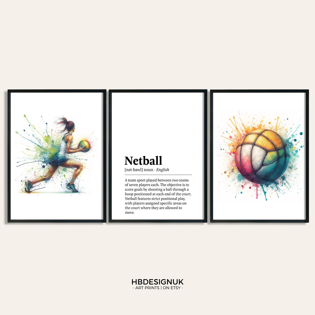 Netball Print Poster Set of 3 Netball Team Posters Room Decor Art Print ...