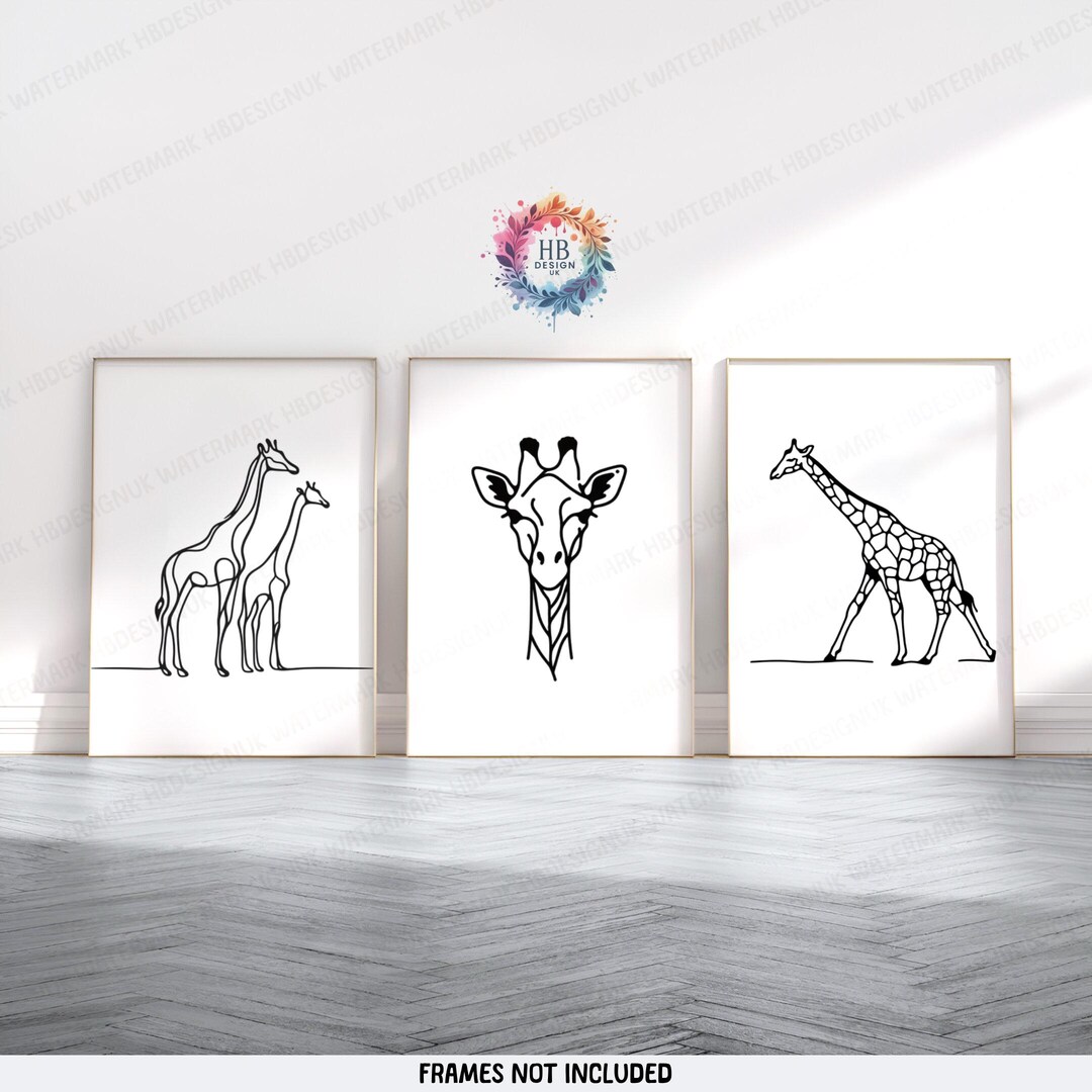 Minimalist Giraffe Wall Art - Set of 3 Posters | Line Drawing Decor ...