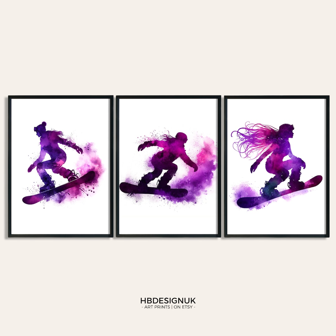 Snowboarding Girl Print Set - Set of 3 Snowboard Posters | Watercolour ...