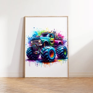 Colourful Monster Truck Print Set - Kids Bedroom Artwork | Set of 3 ...