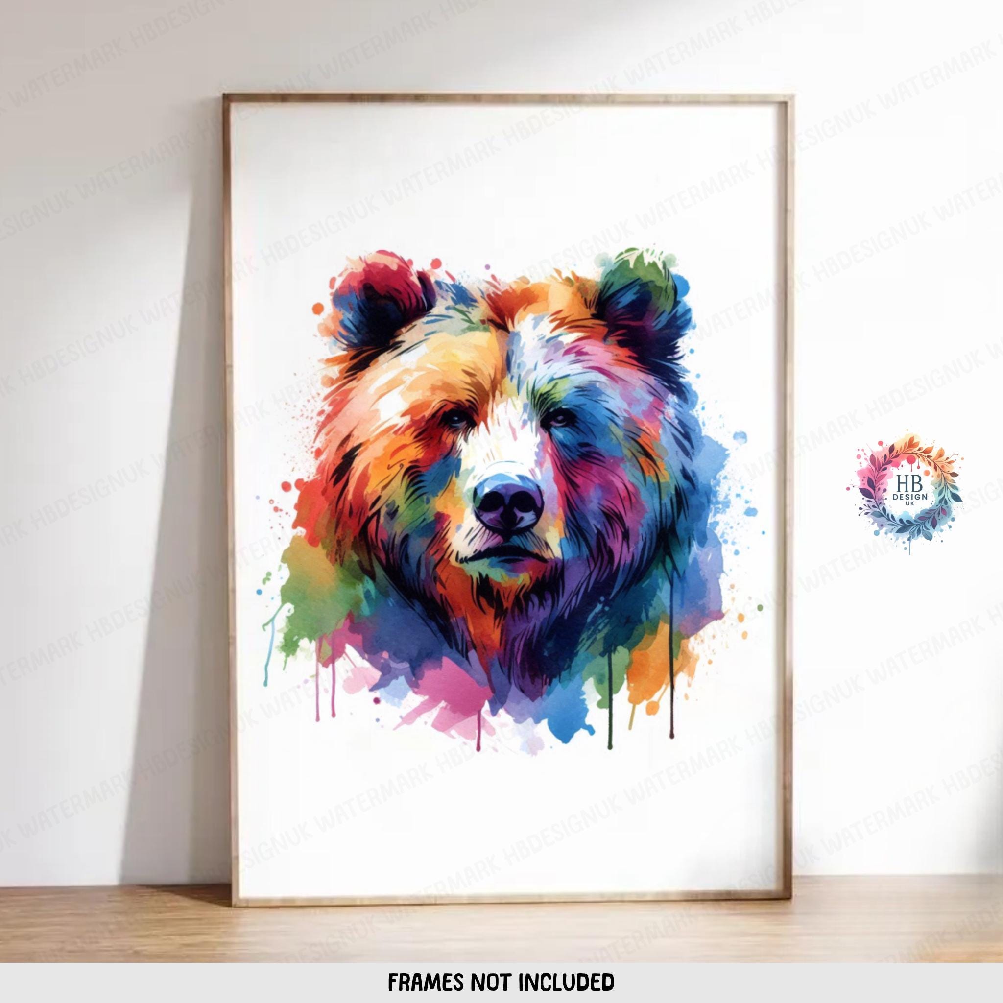 Bear Print Set - Watercolour Posters | Wildlife Painting | Grizzly Bear ...