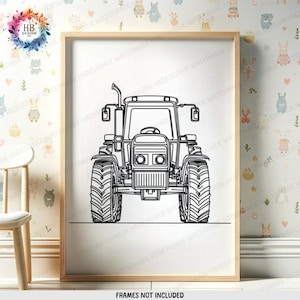 Minimalist Tractor Print Set - 3 Line Drawing Posters | Boys Bedroom ...
