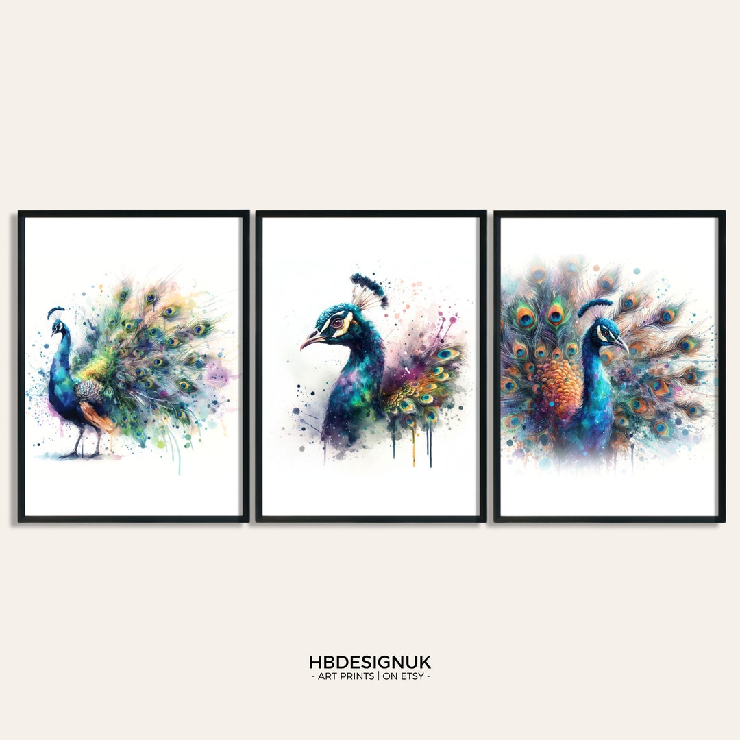 Peacock Print Set - Set of 3 Posters | Watercolor Painting ...