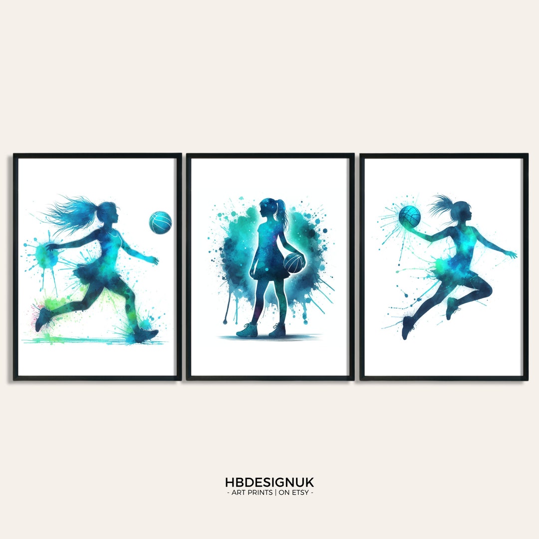Blue Netball Poster Print - Set of 3 Netball Gift Posters | Room Wall ...