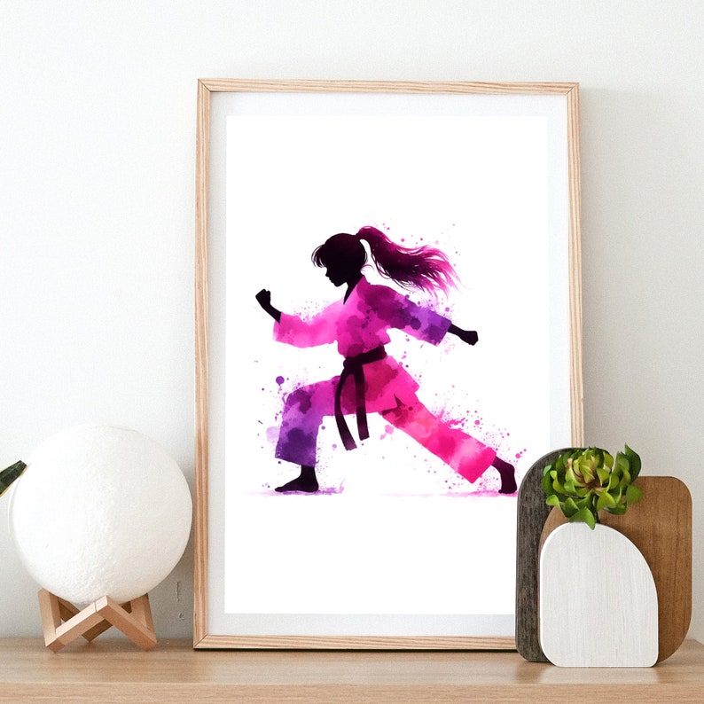Karate Print Pink Poster - Set of 3 Karate Posters | Watercolour Art ...