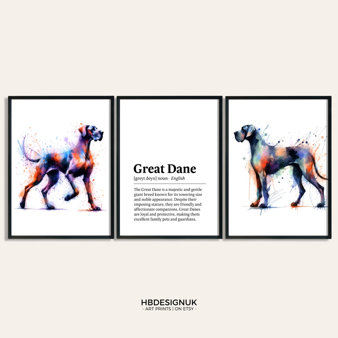 Great Dane Dog Prints - Set of 3 Posters | Watercolor Definition Wall ...